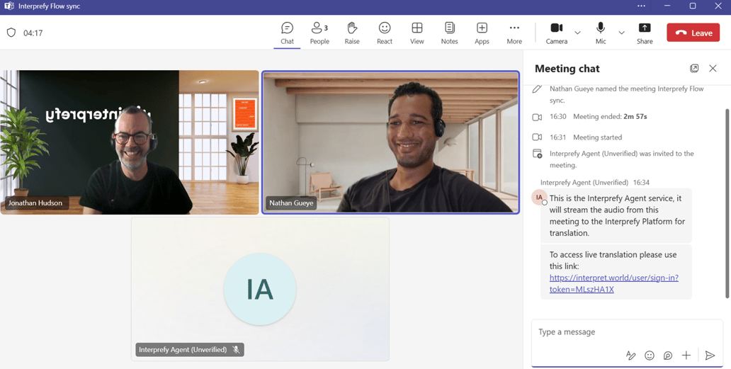 Interprefy Agent for Microsoft Teams